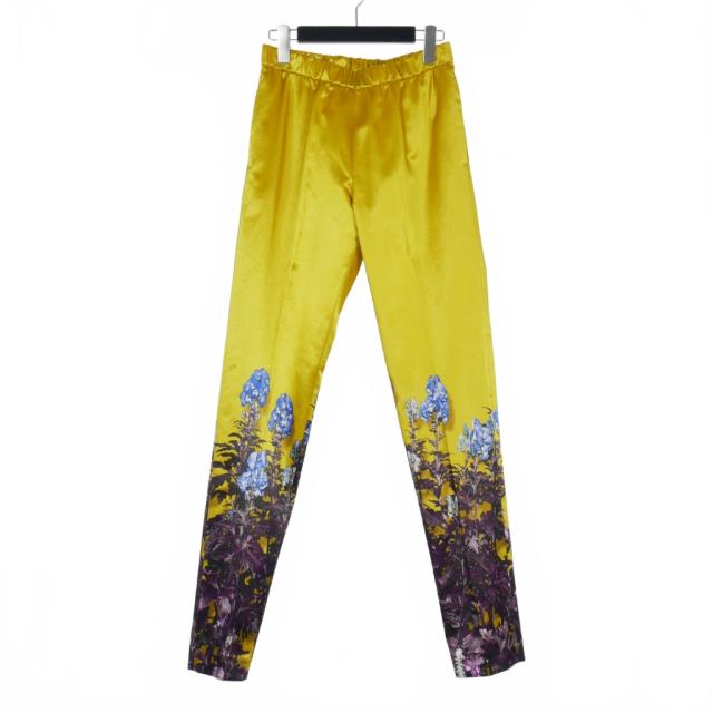【中古】ドリスヴァンノッテン DRIES VAN NOTEN 19AW フローラルプリント サテン テーパードパンツ 36 黄 イエロー