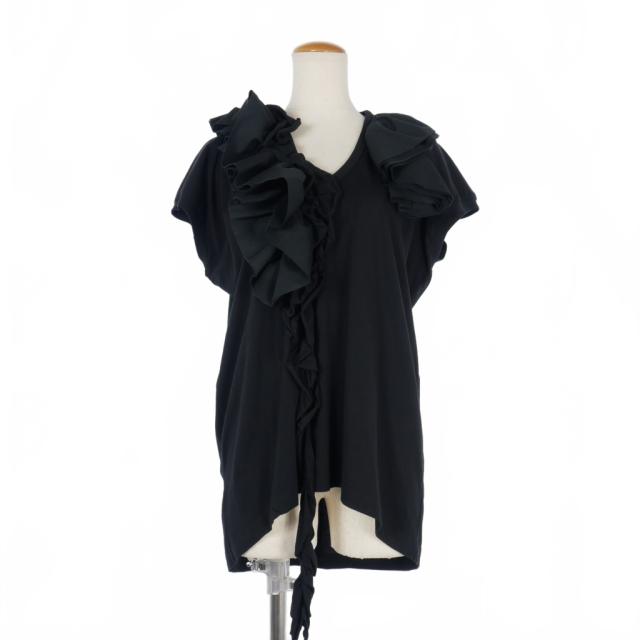 【中古】ドリスヴァンノッテン DRIES VAN NOTEN 23SS フリル フレンチスリーブ カットソー Tシャツ 半袖 S 黒