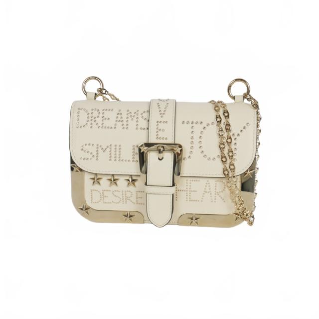 【中古】レッド ヴァレンティノ RED VALENTINO テクスチャードレザー スタッズ チェーン ショルダーバッグ 白 オフホワイト レディース