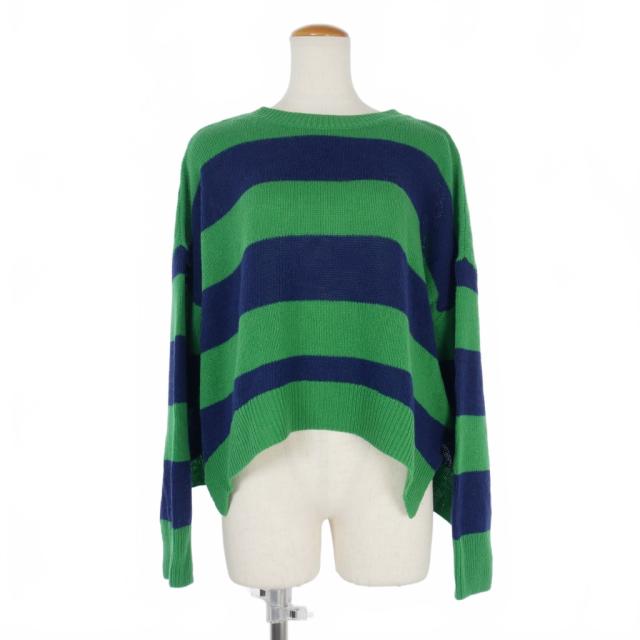 【中古】マルニ MARNI 21SS バックオープン ボーダーニット カーディガン リボン 40 緑 グリーン GCMD0245Q0