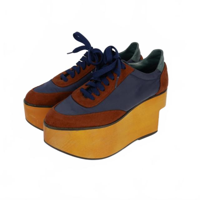 【中古】ノントーキョー NON TOKYO 20SS ロッキンレーサー レースアップ スニーカー ウッドソール S 紺 茶 ネイビー