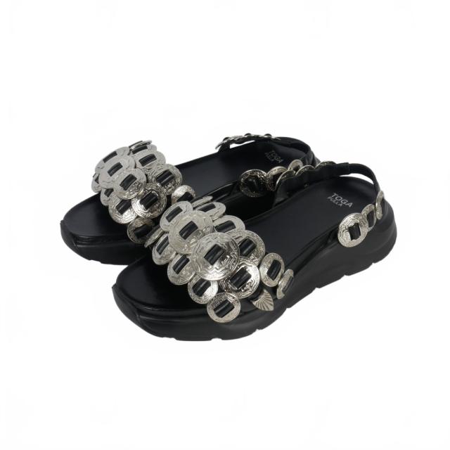 【中古】トーガ TOGA 3連コンチョベルト メタルサンダル 38 黒 ブラック レディース