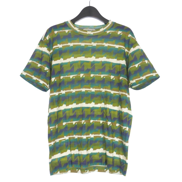 【中古】イッセイミヤケメン ISSEY MIYAKE MEN 総柄プリント クルーネックTシャツ カットソー 半袖 F カーキ 緑