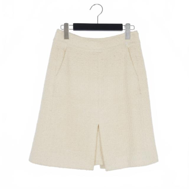 【中古】シャネル CHANEL 07P コットンツイード ひざ丈 スカート 38 白 ホワイト P30631V20636 レディース