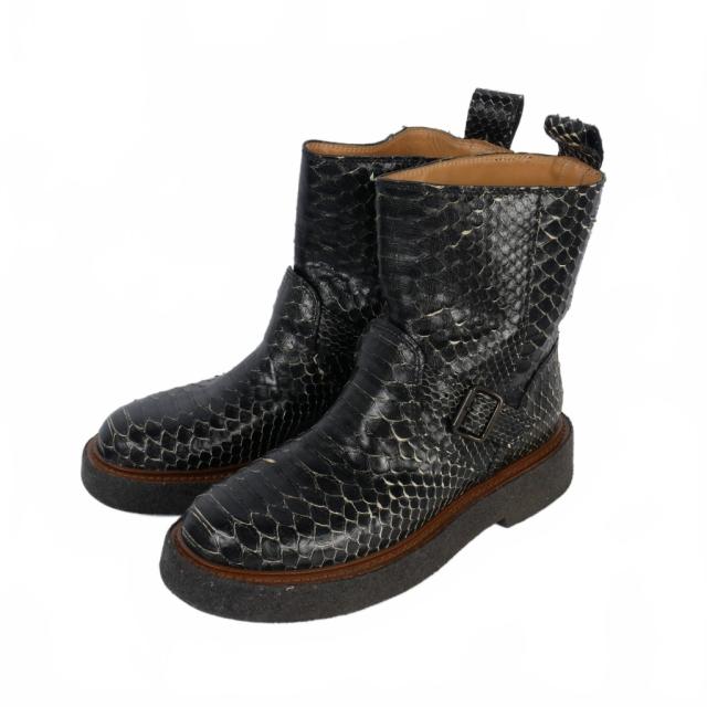 【中古】マルタンマルジェラ Martin Margiela パイソンレザー エンジニアブーツ 37 黒 ブラック レディース