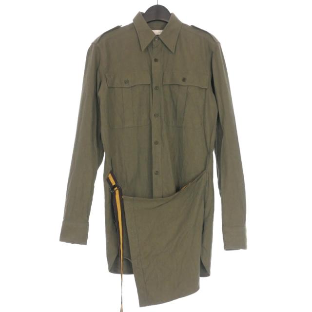【中古】ドリスヴァンノッテン DRIES VAN NOTEN ベルテッド ミリタリーシャツ 長袖 44 カーキ 緑 HSDN-LA-1008