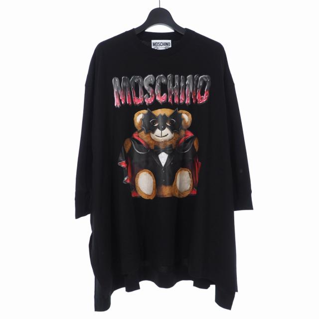 【中古】未使用品 モスキーノ MOSCHINO 20SS バッド テディベア プリント ワンピース 36 ブラック 黒
