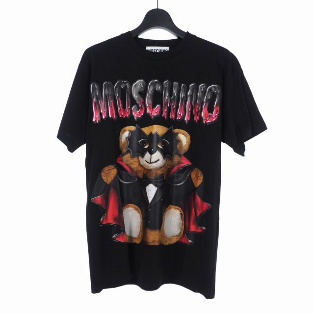 【中古】未使用品 モスキーノ MOSCHINO 20SS バッド テディベア プリント Tシャツ カットソー 半袖 XS ブラック 黒