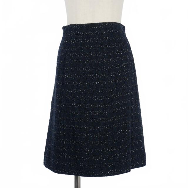 【中古】シャネル CHANEL ツイード スカート ひざ丈 36 紺 ネイビー P31379V21079 レディース