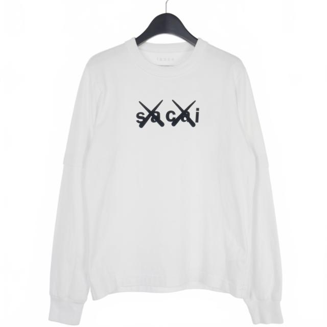 【中古】サカイ sacai × カウズ kaws レイヤード カットソー プリント Tシャツ 長袖 0 白 21-0287S レディース