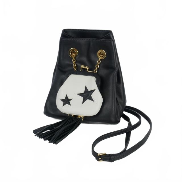 【中古】ドルチェ&ガッバーナ ドルガバ DOLCE&GABBANA ポーチ付き チェーン ショルダーバッグ 巾着バッグ 星柄 黒