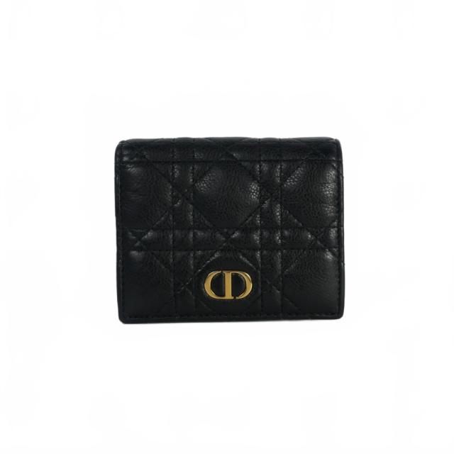 【中古】クリスチャンディオール Christian Dior Caro Saffron カロ ミニ ウォレット 財布 カナージュ 黒