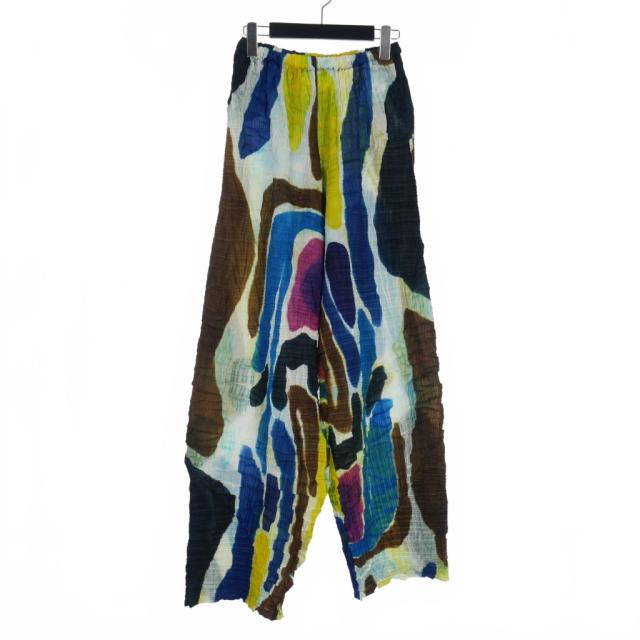 【中古】イッセイミヤケ ISSEY MIYAKE 98s シワプリーツ パンツ シースルー ゴムウエスト S マルチカラー IM82-FF922