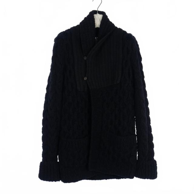 【中古】メゾンマルジェラ Maison Margiela 11AW ショールカラー ケーブルニット カーディガン M 黒 ブラック