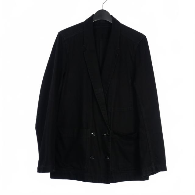【中古】ルメール LEMAIRE デニム コットン ダブルジャケット ガーメントダイ加工 36 ブラック 黒 W202 JA224 LO017