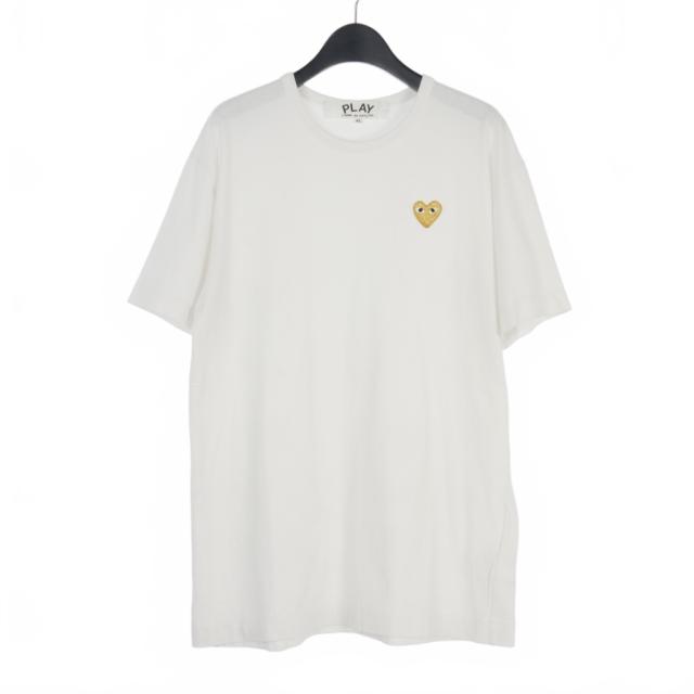 【中古】プレイコムデギャルソン PLAY COMME des GARCONS ハートワッペン Tシャツ カットソー XL 白 金 ホワイト