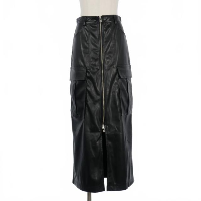 【中古】ベイシックス BASICKS フェイクレザー カーゴスカート M ブラック 黒 レディース