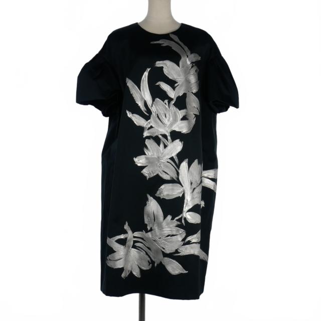 【中古】ドリスヴァンノッテン DRIES VAN NOTEN 14AW フローラルモチーフ ドレス ワンピース 半袖 サイズ42 黒