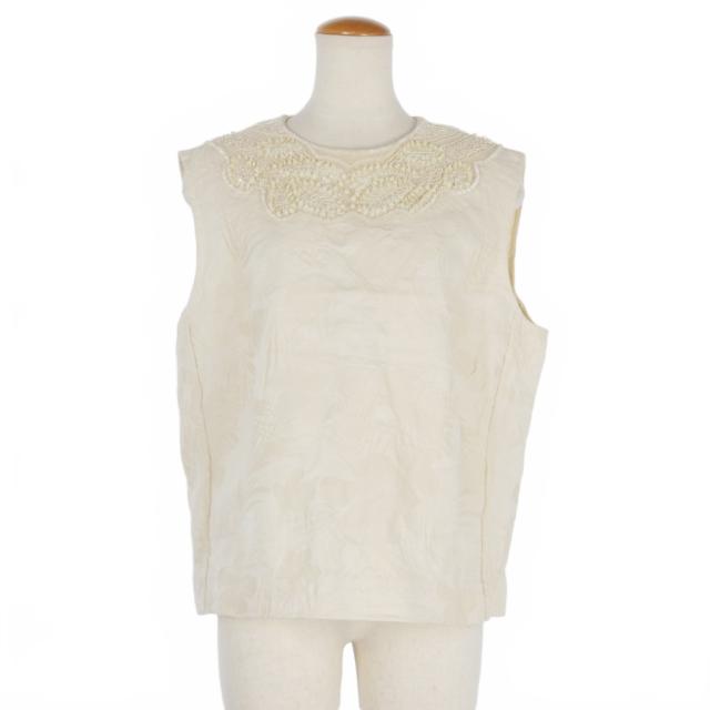 【中古】ドリスヴァンノッテン プルオーバージレ ノースリーブ ビーズ装飾 サイズ42 アイボリー