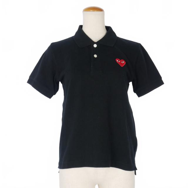 【中古】プレイコムデギャルソン PLAY COMME des GARCONS ハートワッペン ポロシャツ 半袖 M 黒 ブラック レディース