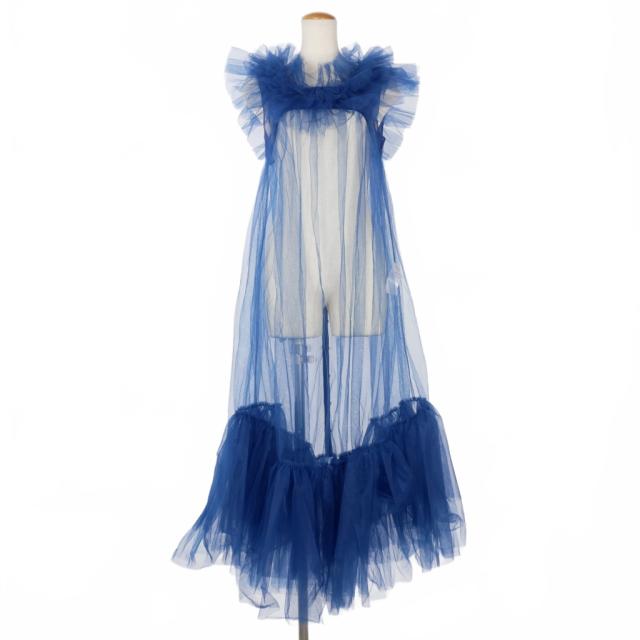 【中古】未使用品 ヴィヴィアーノ VIVIANO 24SS チュール ワンピース ノースリーブ パールボタン L 青 ブルー