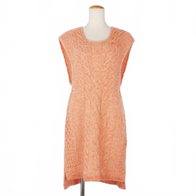 【中古】マメクロゴウチ  Mame Kurogouchi マルチパターン ケーブル ニットベスト セーター ノースリーブ 2 オレンジ