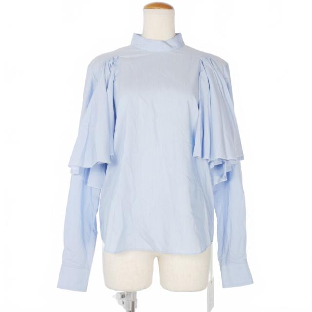 【中古】アキラフルカワ AKIRA FURUKAWA ブラウス フリル シャツ 長袖 38 青 ブルー AF172437 レディース