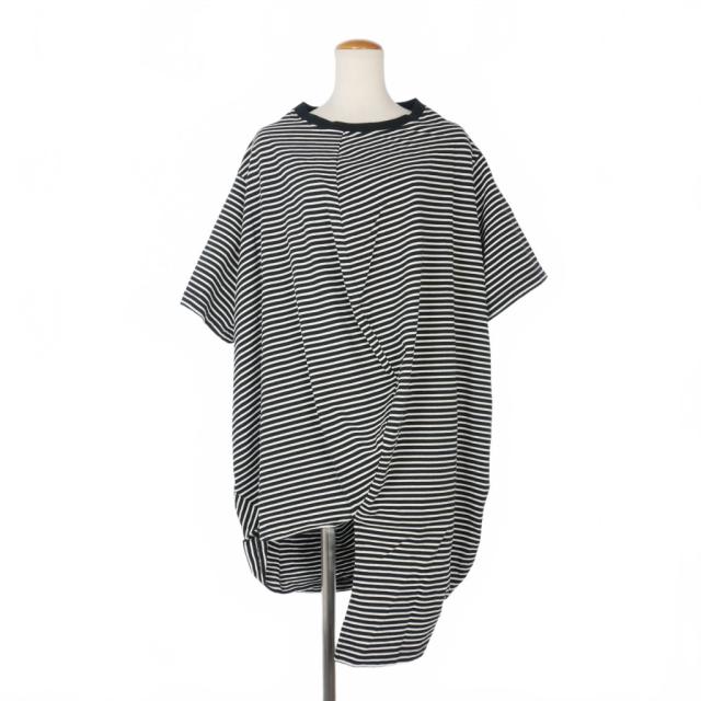 【中古】アンリアレイジ ANREALAGE ボール ボーダー Tシャツ カットソー 半袖 変形 48 黒 白 ブラック ホワイト