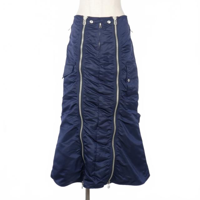 【中古】ジョンローレンスサリバン JOHN LAWRENCE SULLIVAN 22AW ナイロンボンバースカート ジップデザイン S 紺