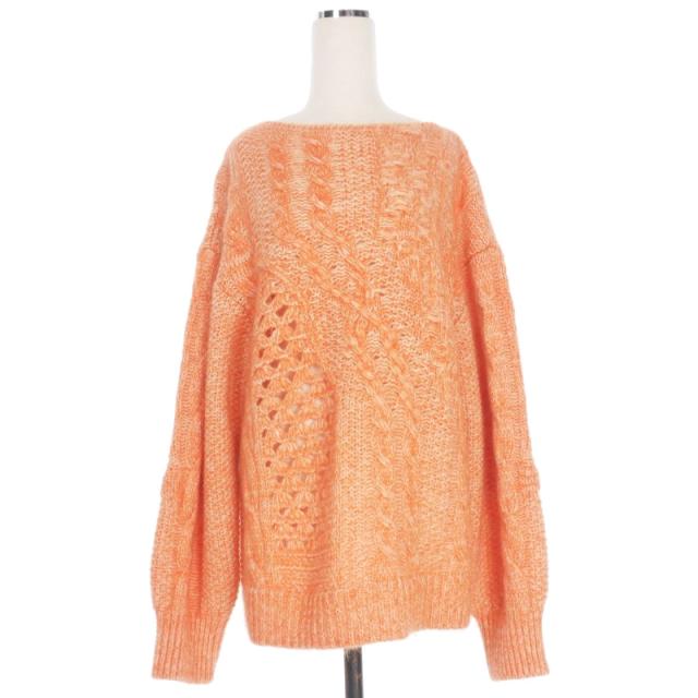 【中古】マメクロゴウチ  Mame Kurogouchi 21AW マルチパターン ケーブルニット セーター 長袖 1 オレンジ