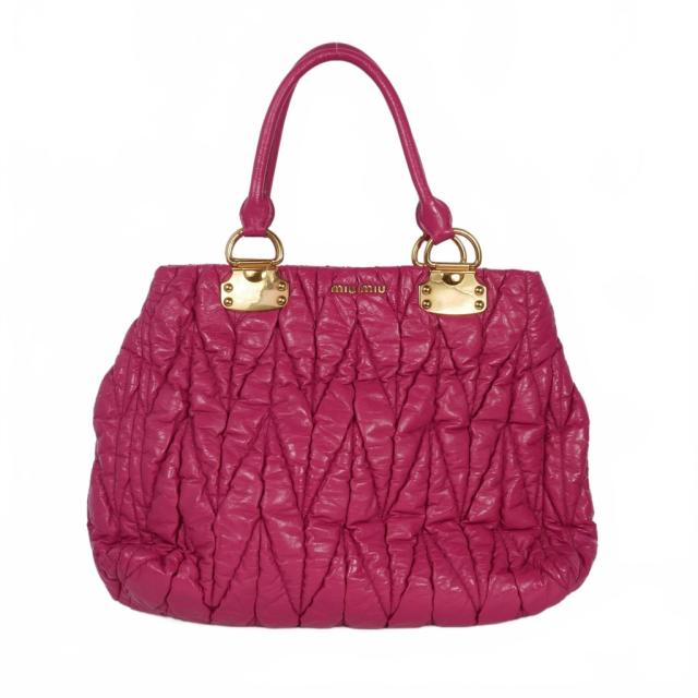 【中古】ミュウミュウ miumiu マテラッセ ハンドバッグ パテントレザー ゴールド金具 ピンク レディース