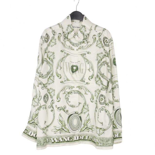 【中古】未使用品 アレキサンダーワン ALEXANDER WANG マネープリント シルクシャツ ブラウス 長袖 XS 白 ホワイト