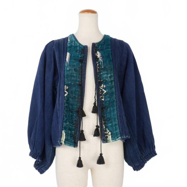 【中古】フォルテフォルテ FORTE FORTE デニム 刺? ノーカラージャケット ボリュームスリーブ 1 インディゴ