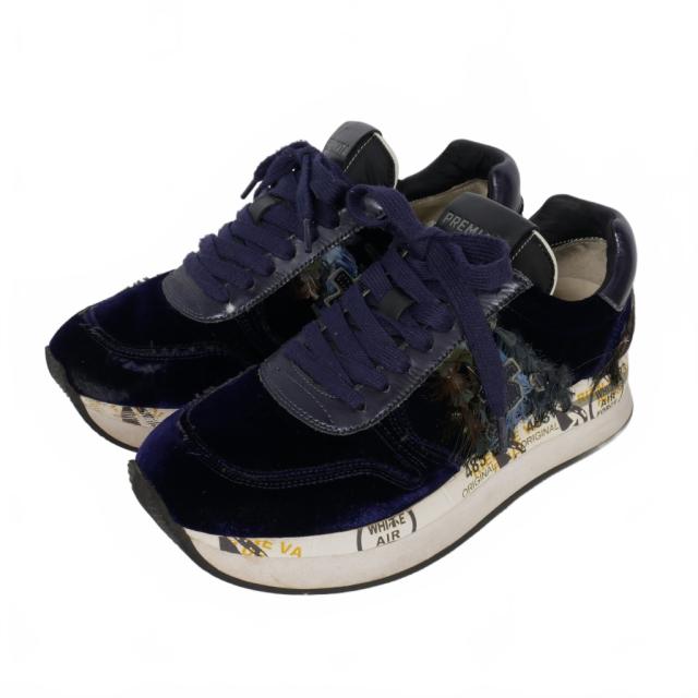 【中古】プレミアータ PREMIATA ベルベット フェザー スニーカー ベロア 37 紺 ネイビー VAR.1766 レディース