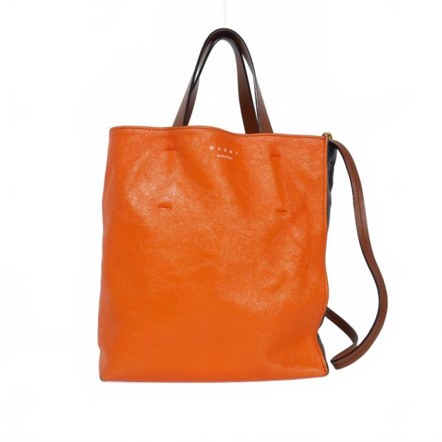 【中古】マルニ MARNI ミュゼオソフト 2WAY ショルダーバッグ トートバッグ オレンジ ネイビー 紺 SHMP0018U1