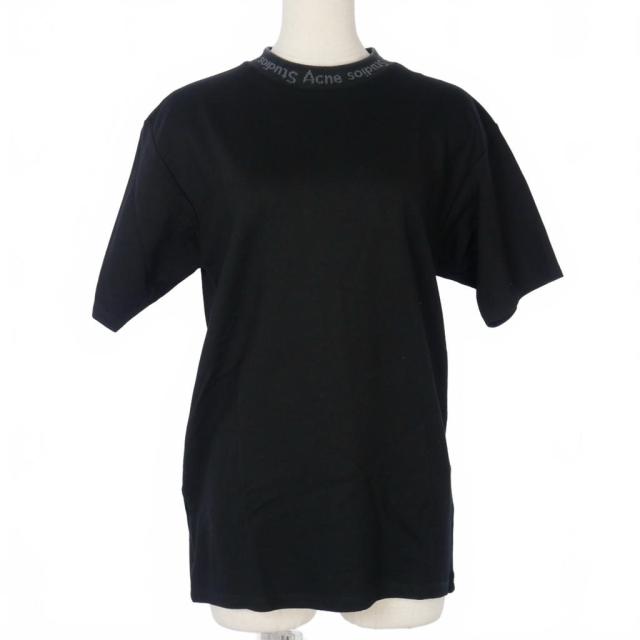 【中古】アクネ ストゥディオズ Acne Studios Tシャツ ロゴネック ハイネック トレーナー 半袖 XXS 黒 ブラック