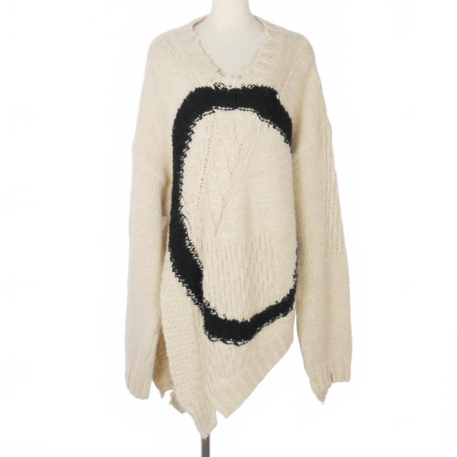 【中古】エムエムシックス メゾンマルジェラ 22AW デストロイニット セーター Vネック ダメージ加工 S 白 S62GP0070