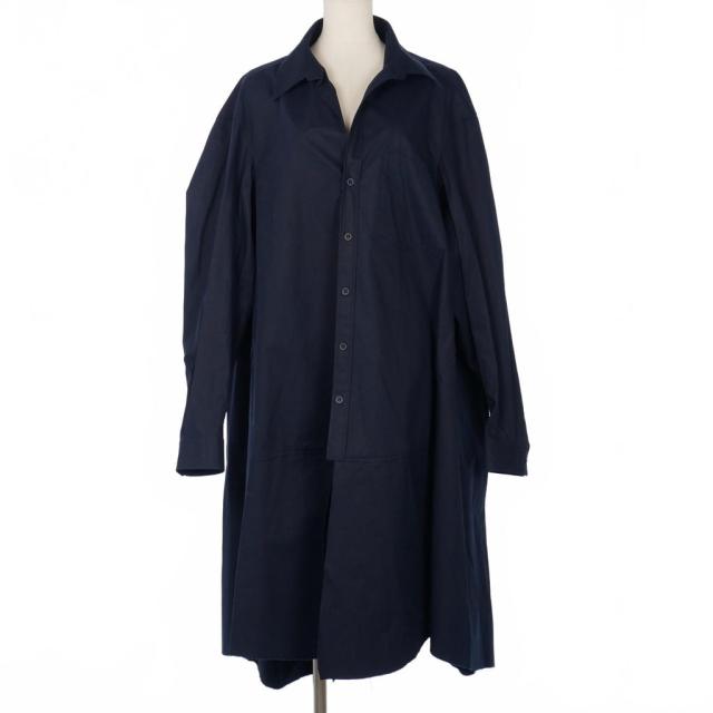 【中古】バレンシアガ BALENCIAGA 21SS オーバーサイズ シャツ ワンピース 開襟 36 紺 ネイビー 658817 レディース