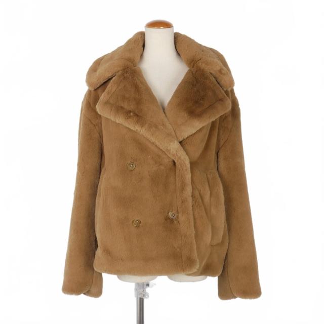 【中古】ゴールデングース GOLDEN  フェイクファーコート ファージャケット ダブルボタン XXS 茶色 ブラウン