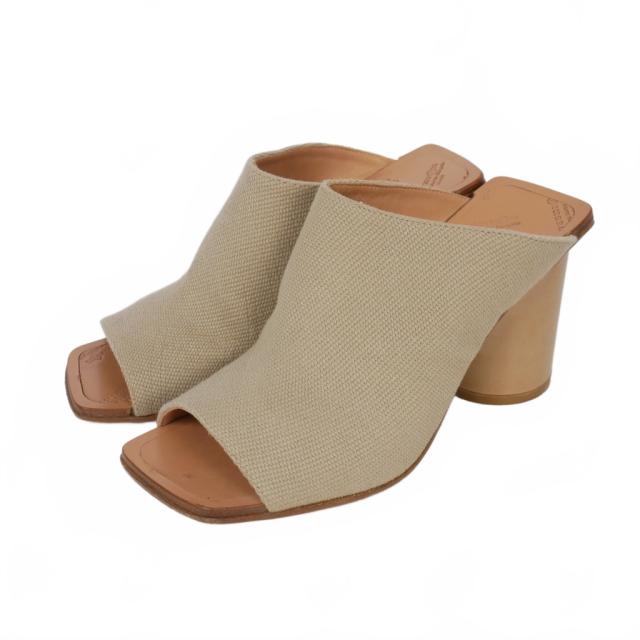 【中古】メゾンマルジェラ Maison Margiela ジュートキャンバス ミュール サンダル チャンキーヒール 36 ベージュ