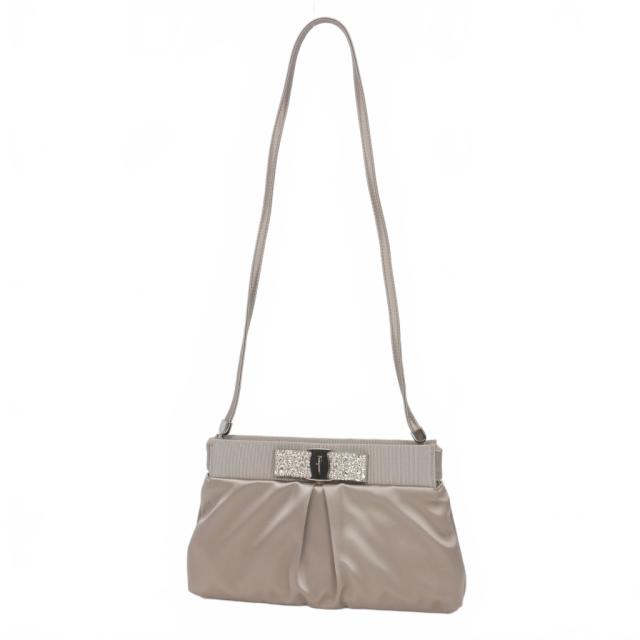 【中古】サルヴァトーレフェラガモ Salvatore Ferragamo ヴァラリボン サテン ショルダーバッグ ビジュー シルバー