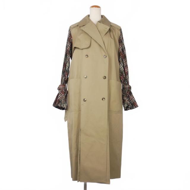 【中古】ロク ロック rokh 袖プリーツ 切替 トレンチコート FR36 ベージュ レディース