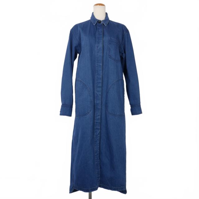 【中古】マルニ MARNI デニム ロングコート ショップコート ワンピース 長袖 38 インディゴ レディース