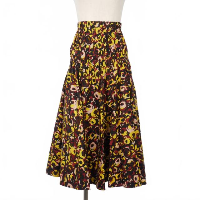 【中古】マルニ MARNI 総柄プリント ギャザー フレア ロングスカート 花柄 ウエストゴム 36 マルチカラー レディース