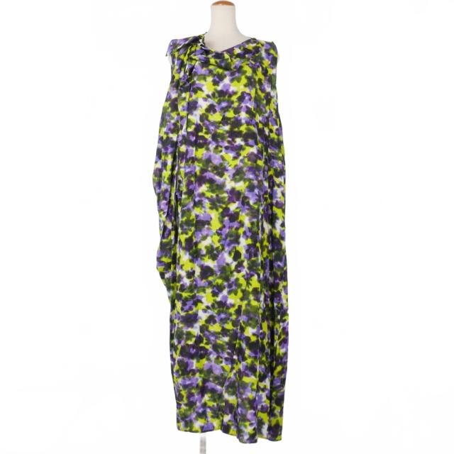 【中古】クリスチャン ワイナンツ christian wijnants 総柄 プリント ロングワンピース ノースリーブ ギャザー 34