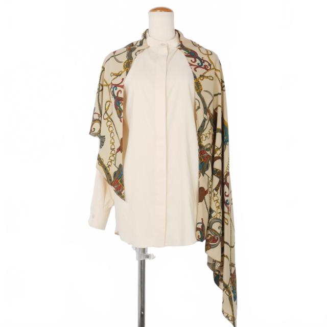 【中古】ロク ロック rokh スカーフ ドッキングシャツ ブラウス 長袖 FR34 ベージュ レディース