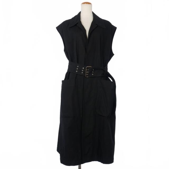 【中古】アッシュ HACHE ノースリーブコート ジレ ベルト付き 42 黒 ブラック レディース