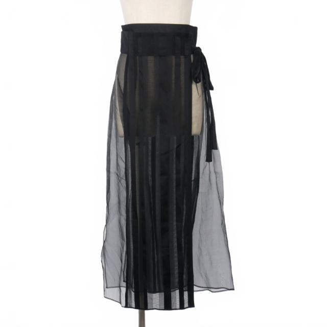 【中古】エンフォルド ENFOLD ストライプ シアー ラップスカート 36 黒 ブラック レディース