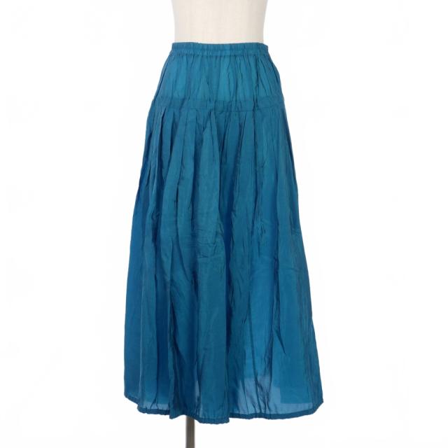 【中古】サラランツィ SARA LANZI キュプラナイロン ギャザー ロングスカート ウエストゴム S 青 ブルー レディース