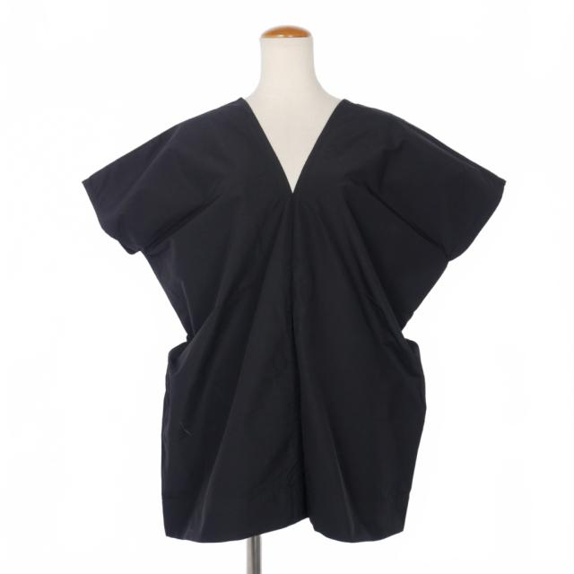 【中古】プランシー PLAN C フレンチスリーブ Vネック ブラウス トップス プルオーバー 半袖 ナイロン 38 黒